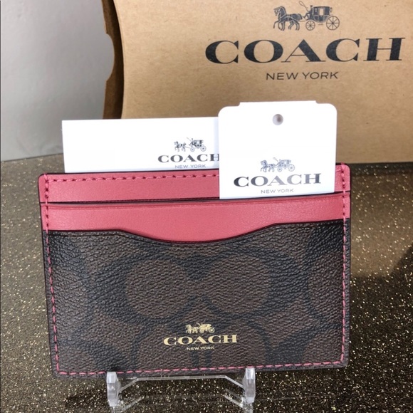 Coach | Bags | Coach Card Case Brown Rouge Signature Print New | Poshmark